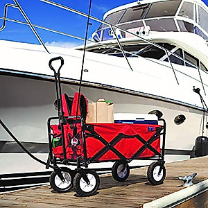 Mac Sports Heavy Duty Steel Frame Collapsible Folding 150 Pound Capacity Outdoor Camping Garden Utility Wagon Yard Cart, Red