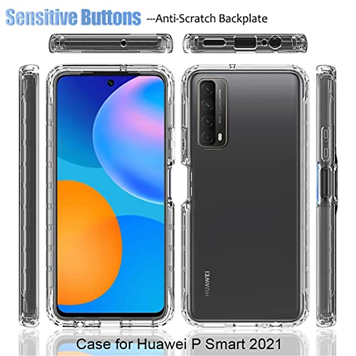 Gufuwo Case for P Smart 2021/Huawei Y7A/Enjoy 20 SE Case with Tempered Glass Screen Protector, Clear 360 Full Body Protection Hard Shell+Soft TPU Shockproof Cover Cases for Huawei P Smart 2021 (Clear)