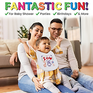 Baby Bibs Set - 2 Ply Knit Terry Solid White Feeder Bibs - Kit Includes, 8 Bibs, 8 Fabric Markers, 8 Stencils, Baby Gifts - Registry For Baby - Gender Reveal - Gift for Baby Party - Baby Shower Game