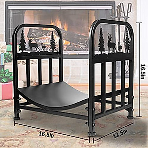Firewood Rack Outdoor-Heavy Duty Indoor Wood Storage Black Powder Coated Steel Log Rack Wood Holder for Fireplace,Patio, Wood Pile Storage Stacker Organizer with Christmas Elements