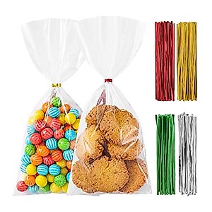 Nistar 200PCS 4x9 Inch Cookie Bags With Twist Ties, Cello Treat Bags Party Favor Bags Clear Cellophane Bags Small Candy Cookie Bags Plastic Goodie Bags for DonutsBakery,Birthday,Wedding,Gift Wrapping