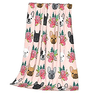 Gdecziy French Bulldog Floral Dog Cute pet Gifts Dog Breed Flannel Fleece Plush Throw Blanket,Throw for Spring Recliner, Air Conditioning Blanket Quality Washable Blanket 60"x50"