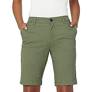Amazon Essentials Women's Mid-Rise Slim-Fit 10 Inch Inseam Bermuda Khaki Short, Olive, 10