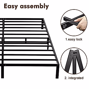 Pliwier 14 Inch Platform King Bed Frame, Heavy Duty Metal Bed Frame King Size, No Box Spring Needed, Anti-Slip, Noise Free, Easy Assembly (Black, King (U.S. Standard))