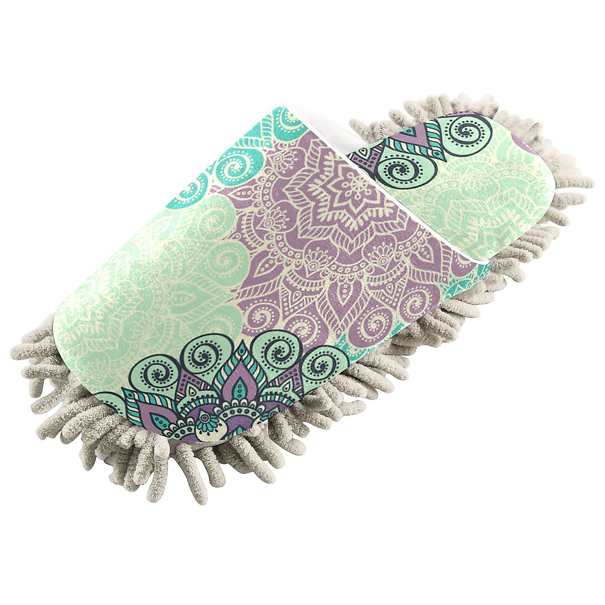 Kigai Microfiber Cleaning Slippers Green Mandala Washable Mop Shoes Slipper for Men/Women House Floor Dust Cleaner, Size M