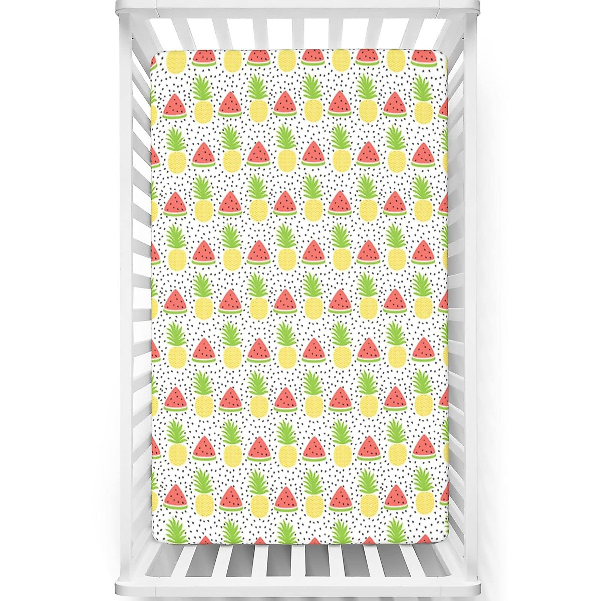 Pineapple Themed Fitted Crib Sheet,Standard Crib Mattress Fitted Sheet Soft and Breathable Bed Sheets-Baby Sheet for Boys Girls,28“ x52“,Coral Green Charcoal Grey and Yellow