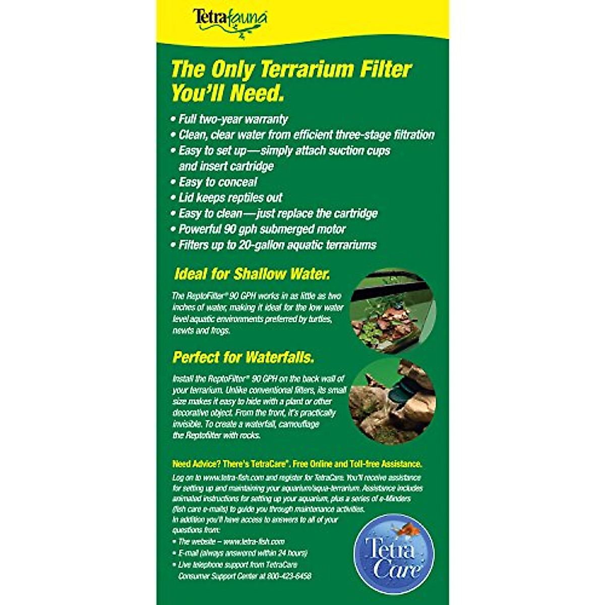 Tetra ReptoFilter, Terrarium Filtration, Keeps Water Clear, 90 GPH