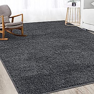 NANAN 9 x 12 Solid Shag Area Rug Large Living Room Area Rug Modern Shaggy Area Rug Indoor Non Slip Carpet Non-Shedding Shag Area Rug Fluffy Plush Area Rug for Bedroom Nursery, 9' x 12', Dark Grey