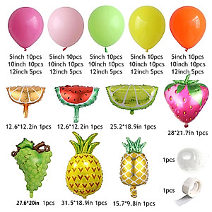 Fruit Balloon Garland Arch Kit Pink Rose Red Yellow Green Orange Balloons with Watermelon strawberry Pineapple Lemon Orange Foil Balloons for Twotti Fruity Party Decorations Sweet Birthday Party