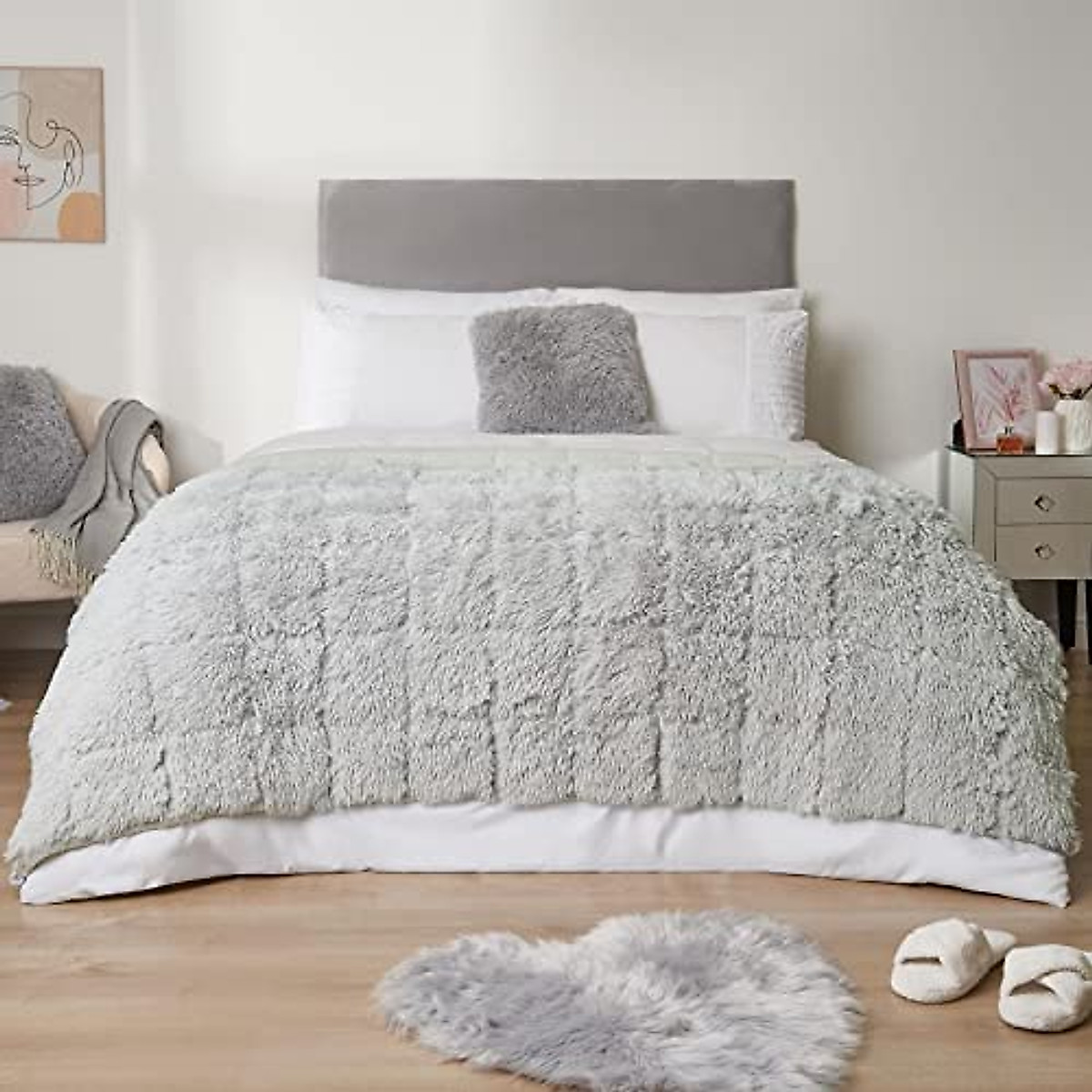 Sienna Fluffy Fleece Weighted Blankets for Adults Plush Fuzzy Warm Blanket Throw - Silver, 50" x 70" - 13.2lbs Heavy Blanket for Winter Reversible All-Season Summer Fall