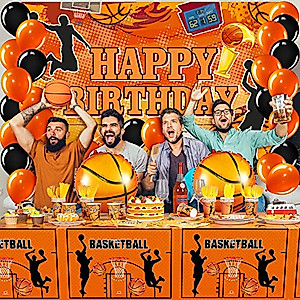 167 Pcs Basketball Birthday Party Decoration Supplies 2 Basketball Theme Tablecloth Basketball Background 52 Basketball Balloons 16 Set Sport Tableware Plates Cups Napkins for Kids Boys Party Decor