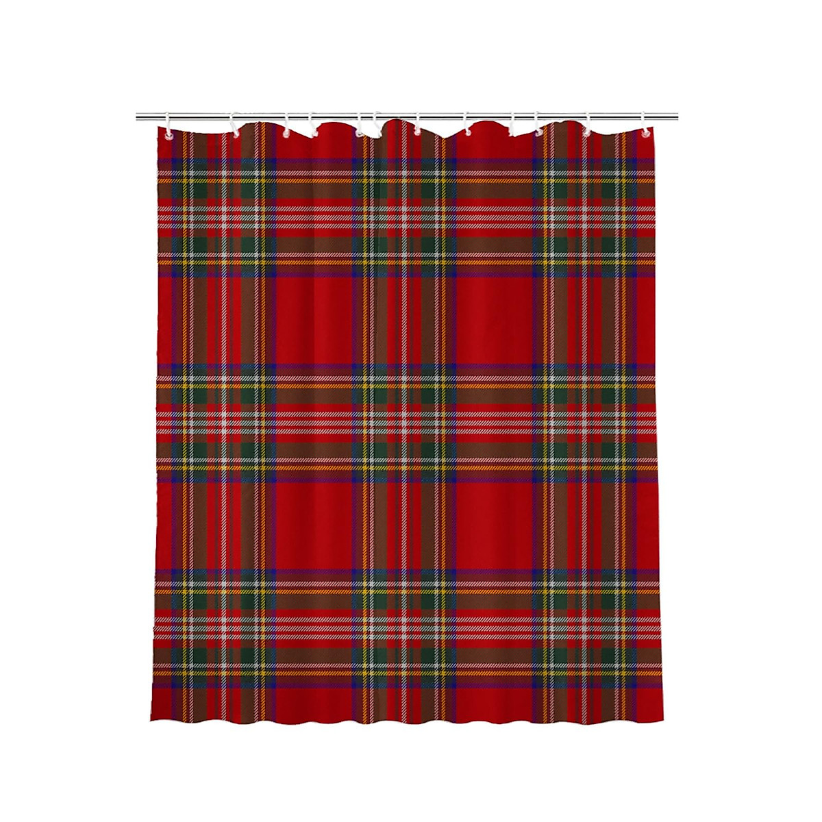 GOOESING Christmas Plaid Shower Curtain Scottish Tartan Farmhouse Bathroom Shower Curtains for Bathtub Decoration with Hooks 72x72 Inch, Red and Green