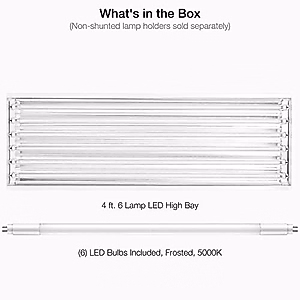 Four-Bros Lighting LED High Bay Light 6 Lamp 5000K Daylight White, 5 Year Warranty, Industrial Grade, Warehouse, Shop, Garage Lighting - UL Listed, DLC Approved, Made in USA, BAA Certified, Pack of 6