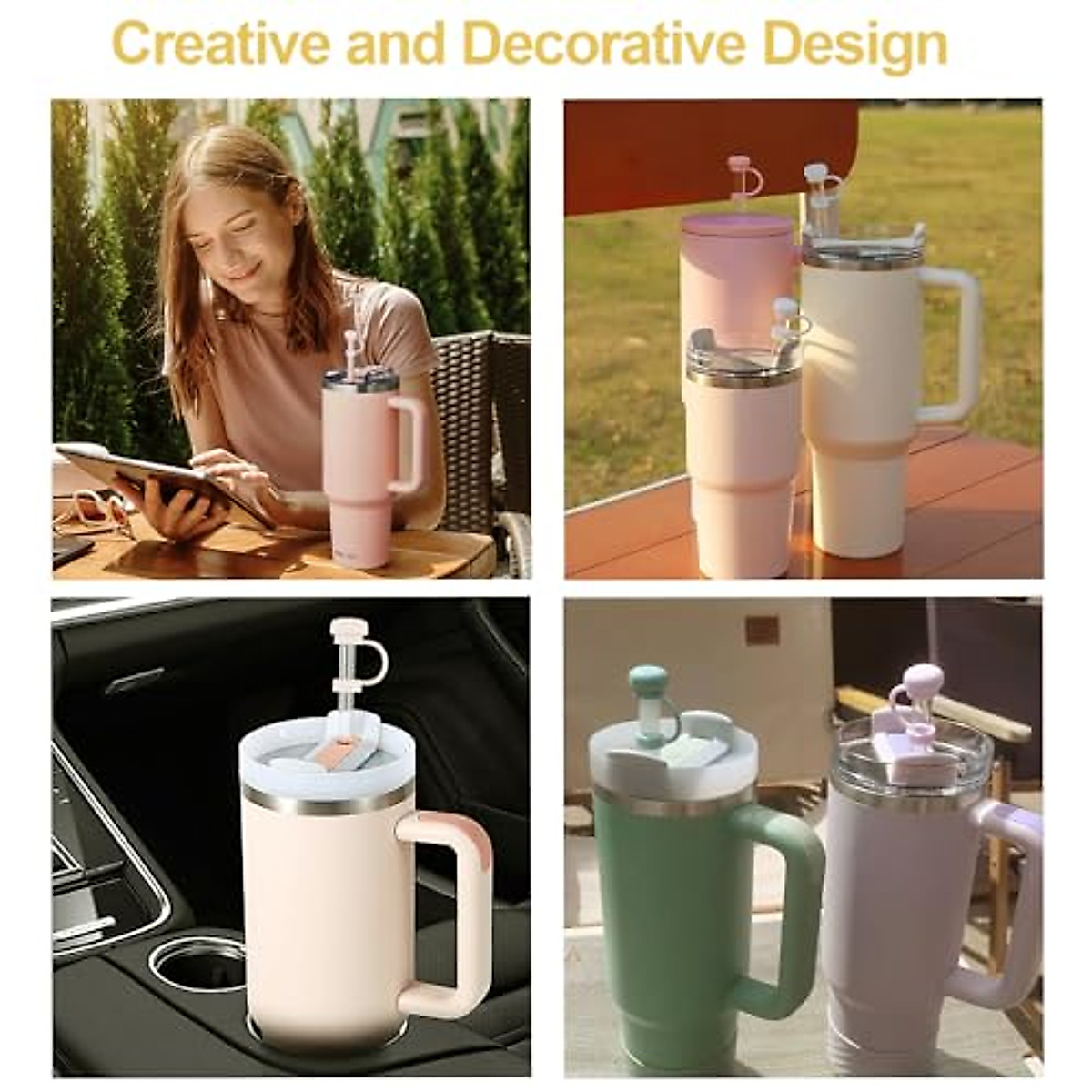 Straw Cover Cap for Stanley Cup 40oz 30oz 20oz, Stanley Cup Accessories Set Including 6 Pcs Tumbler Straw Toppers,Silicone Straw Covers Dust-Proof Protector Straw Lid for 0.4in/10mm Straws