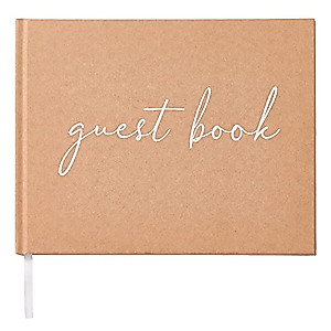 TRULIVA Rustic Wedding Guest Book, Sign in Guestbook for Wedding Reception, Kraft Paper Hard Cover, 7" x 9" (Unlined Guestbook)