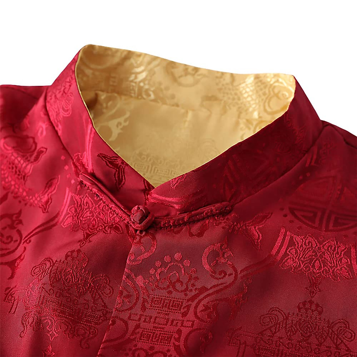 ZooBoo Chinese Clothing Tang Suit - Reversible Traditional China Ancient Costume Male Martial Arts Tang Suit Coats Kung Fu Long Sleeve Jacket Both Sides Wear Tops for Men (XXL, Red with Gold)