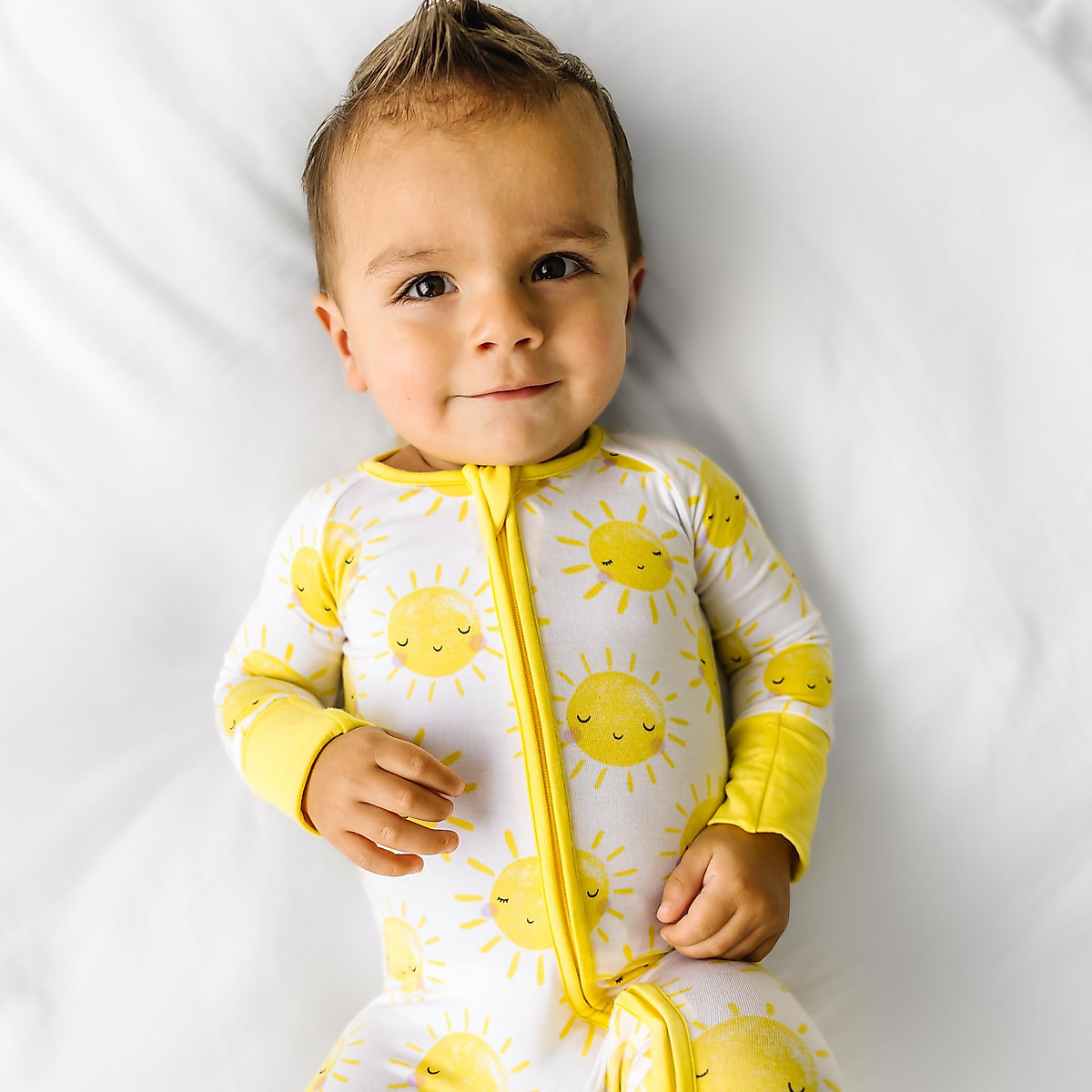 Little Sleepies Baby Pajama Unisex, Bamboo Viscose Zippy PJs, Sunshine, 3-6M
