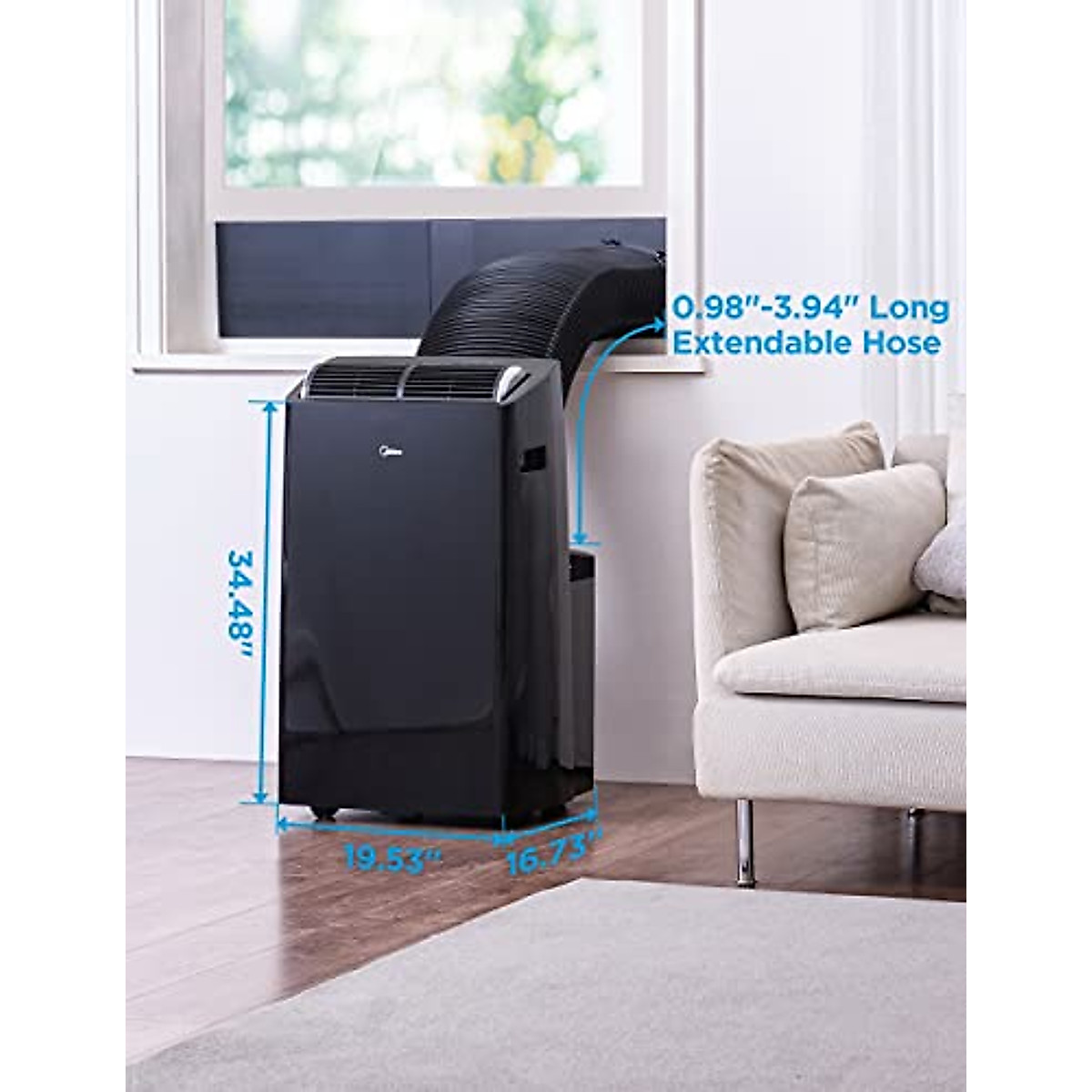 Midea Duo 12,000 BTU (10,000 BTU SACC) HE Inverter Ultra Quiet Portable Air Conditioner, Cools up to 450 Sq. Ft., Works with Alexa/Google Assistant, Includes Remote Control & Window Kit