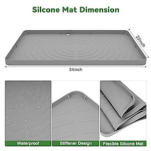 TOOVEM Waterproof Under Sink Mat, 34" x 22" Silicone Waterproof Mat for Kitchen Bathroom Cabinets, Under Vanity Sink Mat, Silicone Mats,Tray and Protector for Drips, Leaks, Spills,(Grey)