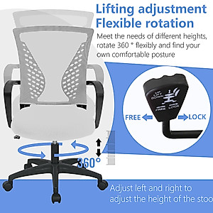 PayLessHere Office Chair Desk Computer Chair Ergonomic Adjustable Executive Mesh Mid Back with 360 Degree Swivel Wheels Lumbar Support Armrest, Grey
