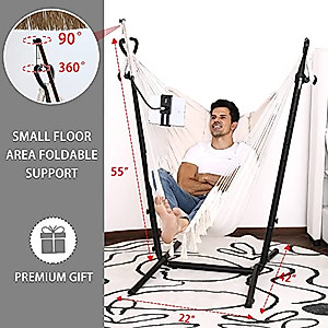 Hammock Chair with Stand and Foot pad Double Hammock Chair Bohemian Style with Tassel Mobile Phone Support manually Adjustable Swing Indoor and Outdoor Garden Porch Capacity 400 pounds