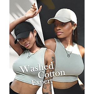 FURTALK Men and Women Vintage Washed Distressed Cotton Baseball Cap Plain Blank Adjustable Classic Baseball Hat Cap Black/Beige