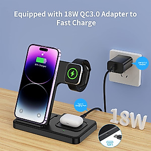 Wireless Charger iPhone, 3 in 1 Charging Station Apple 18W Fast Charging Station for Multiple Devices Apple - iPhone 15 14 Pro Max 13 12 11 - iWatch 8 7 6 5 4 3 2 Se - Airpods 3 2 Pro (with Adapter)