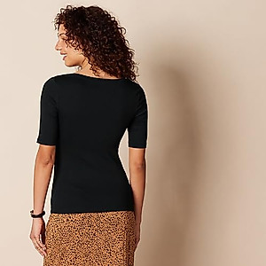 Amazon Essentials Women's Slim-Fit Half Sleeve Square Neck T-Shirt, Black, X-Large