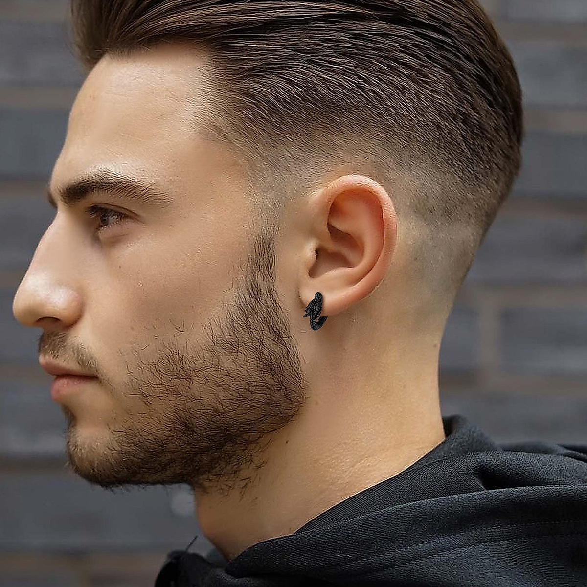 U7 Dragon Earrings Black Metal Plated Huggie Hoops Punk Rock Animal Earrings for Men Women