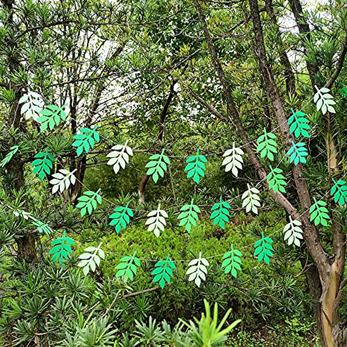 Mybbshower Green Paper Leaf Garland for Spring Party Backdrop 30 Ft Banner Birthday Wedding Decoration