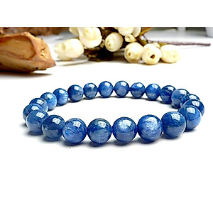100% Natural Kyanite Gemstone Crystal Stretch Blue Round Bead Bracelet AAAA 8mm