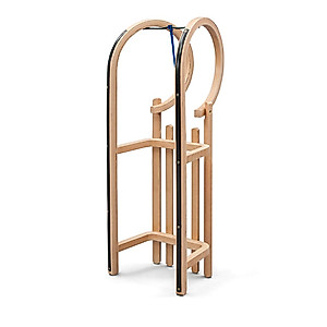 Vispronet Decorative Wood Sled with Horns – 39in Snow Sled – Outdoor Decorative Sled with Solid Wood Seat and Pulley Rope – Laminated Beach Wooden Frame – Holds Up to 200lbs