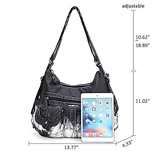 Angel Barcelo Women Multifunctional Soft Leather Handbag Purses Shoulder Hobo Backpack Crossbody Zipper Bag with Pocket Black