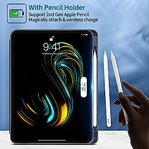 BuKoor iPad Pro 12.9 inch Case 6th Generation (2022) 5th/4th/3rd Generation (2021/2020/2018) with Pencil Holder, Auto Sleep/Wake,Vegan Leather Smart Cover (Black)