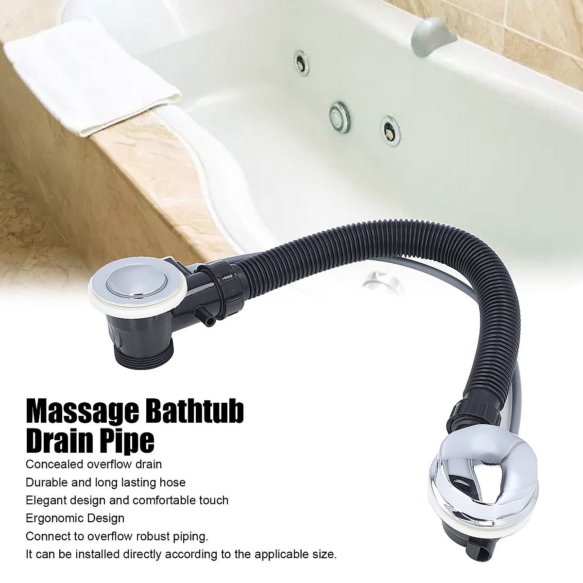 Overflow Bath Drain, 25.6inch Flexible Bathtub Overflow Drainer Concealed SPA Bathtub Overflow Drain Pipe, Bath Waste Drain Kit for Kitchen Bathroom