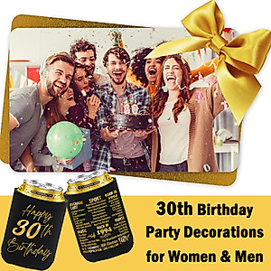 BackURyear 30th Birthday Decorations for Men Women, Him 30th Birthday Party Supplies, Her 30 Years Old Birthday Decor, Back in 1994- Turning Thirty, Can Cooler Sleeves, Black&Gold/12 Pcs