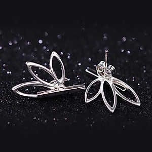 Milacolato 925 Sterling Silver Stud Earrings Set for Women 14K Gold Plated Ear Jacket Studs Lotus Flower Cubic Zirconia Stud Earrings Small Simple Chic Earrings Set