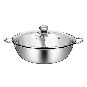 Shabu Shabu Hot Pot. 304 Premium Stainless Steel Hot Plate Cookware Set Ramen Cooker, Hot Pot Soup Base Korean BBQ Multi Cooker Stainless Steel Pot Set, 11"(28cm) Pot with Divider