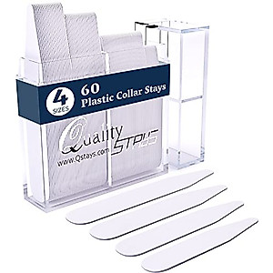 60 Plastic Collar Stays for Men's Dress Shirts - Dress Shirt Collar Inserts Collar Tabs in 4 Sizes- Plastic Collar Stays for Men with Collar Stay Holder