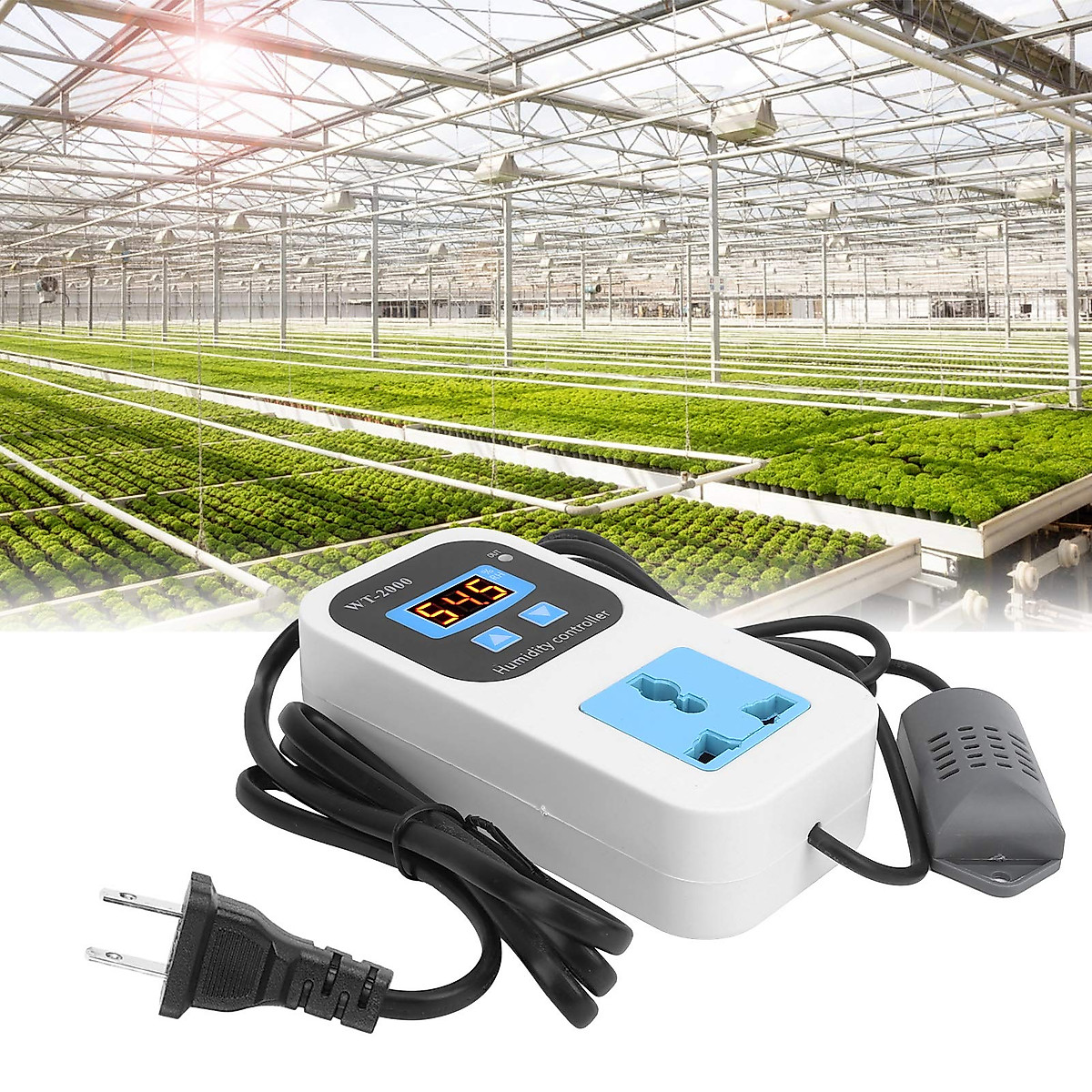 Digital Humidity Controller WT‑2000 110‑220V 0%~99%RH with Humidity Sensor Humidify Dehumidification Switch Socket 0.1%RH Accuracy(US Plug)