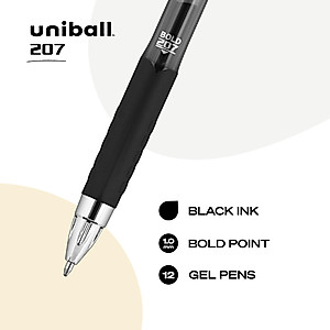 uniball Gel Pens, 207 Signo Gel with 1.0mm Bold Point, 12 Count, Black Pens are Fraud Proof