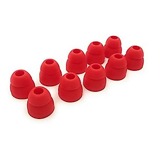 JustEarbuds 5 Pair Double Flange Earbud Headphones Replacement Silicone Ear Tips for Skullcandy, Panasonic, LG, Powerbeats, Symphonized, iFrogz, Mpow, JVC (Red)