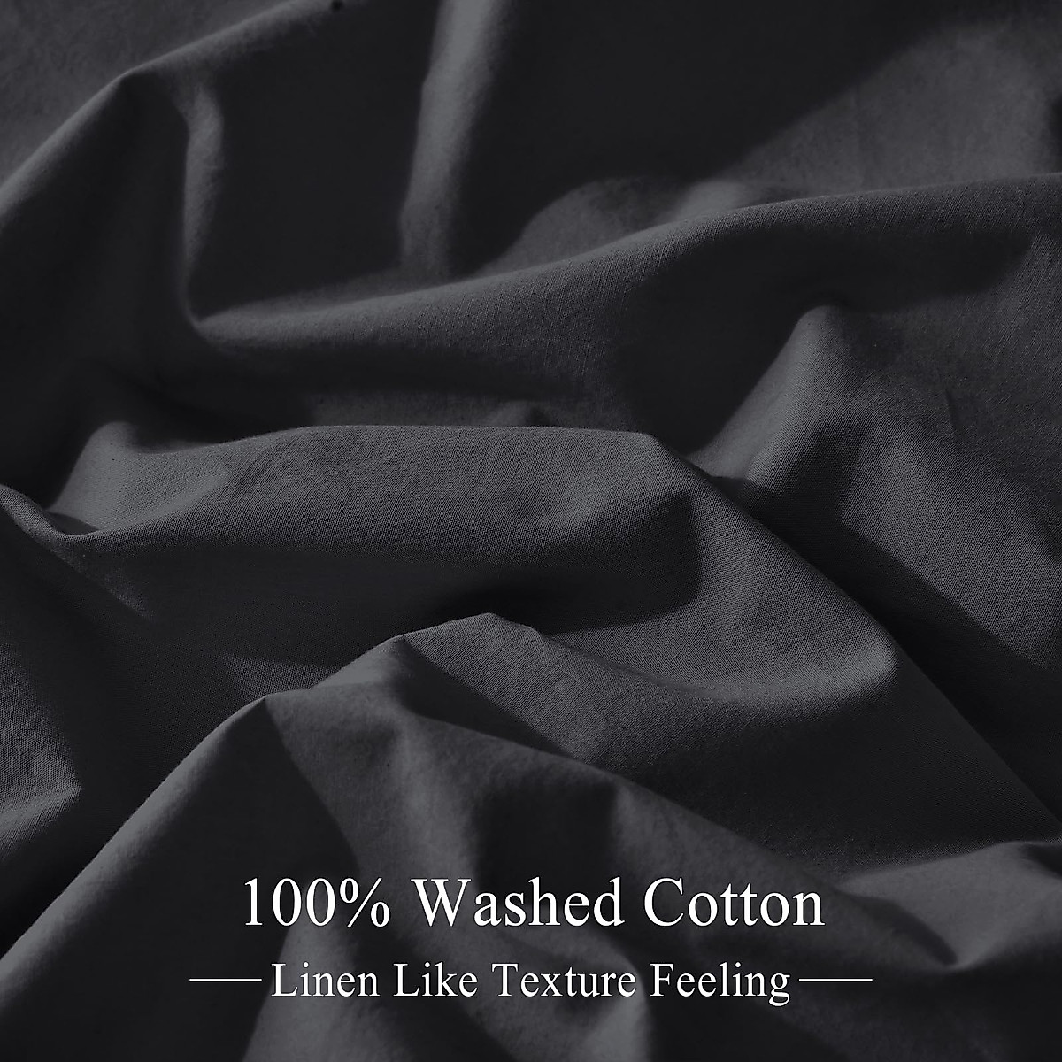 PHF 100% Washed Cotton Duvet Cover King Size, Ultra Soft Cotton Linen Tassel Like Duvet Cover Set, 3pcs Breathable Durable Duvet Cover with Pillowcases for All Seasons, 104"x90", Black