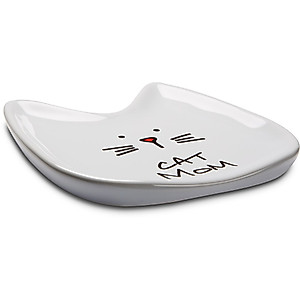 Pavilion Gift Company Blobby Cat, Cat Spoon Rest " Cat Mom", 5", White