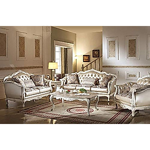 ACME Chantelle Loveseat w/3 Pillows - - Rose Gold PU/Fabric & Pearl White