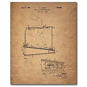 Workout Patent Prints - Set Of 4 Gym Decor Wall Art Photos - Weight Lifting Exercise Treadmill