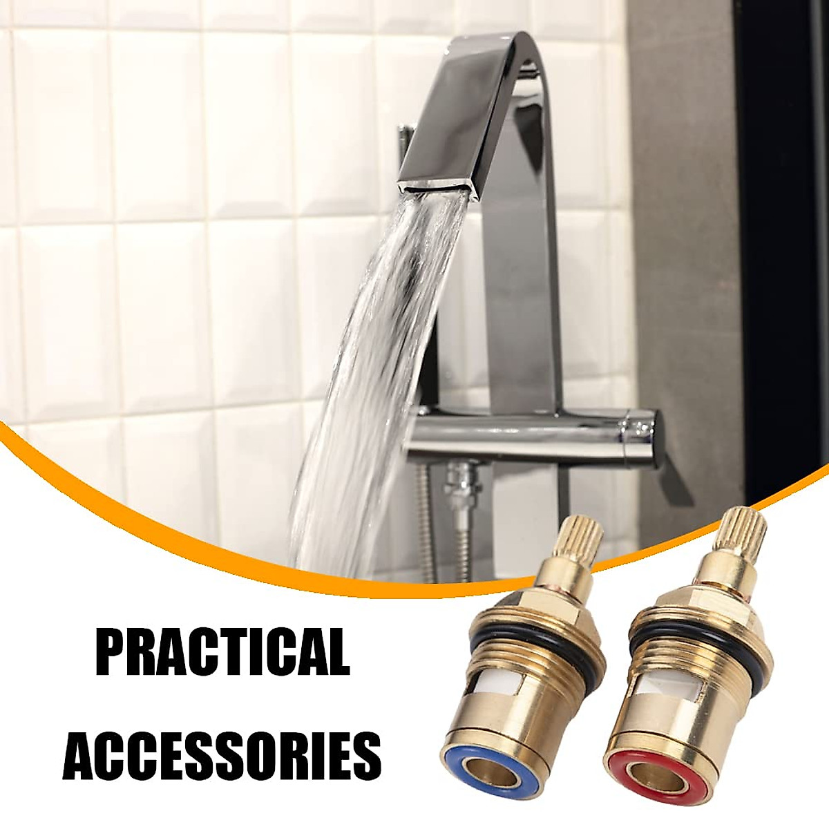 2 Pcs Quarter Turn 1/2" Replacement Tap Valves Brass Ceramic Stem Disc Cartridge Faucet Valves Replacement Valve Cartridge Spares for Faucet Metal