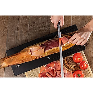 ARCOS Slicing Knife / Ham Knife 12 Inch Nitrum Stainless Steel and 300 mm blade. Ergonomic Polyoxymethylene POM Handle.Series Riviera. Elegant design, along with the comfort of its handle. Color Black