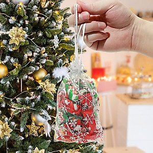 100Pcs Christmas Organza Bags, 4x6 Organza Gift Bags Snowflake Mesh Drawstring Gift Bags for Xmas Wedding Party Favor, Jewelry Candy Goodie Bags