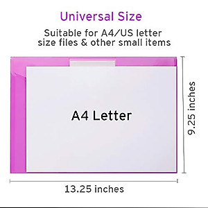 Sooez 10 Pack Plastic Envelopes Poly Envelopes, Clear Document Folders US Letter A4 Size File Envelopes with Label Pocket & Snap Button for Home Work Office Organization, 5 Assorted Colors